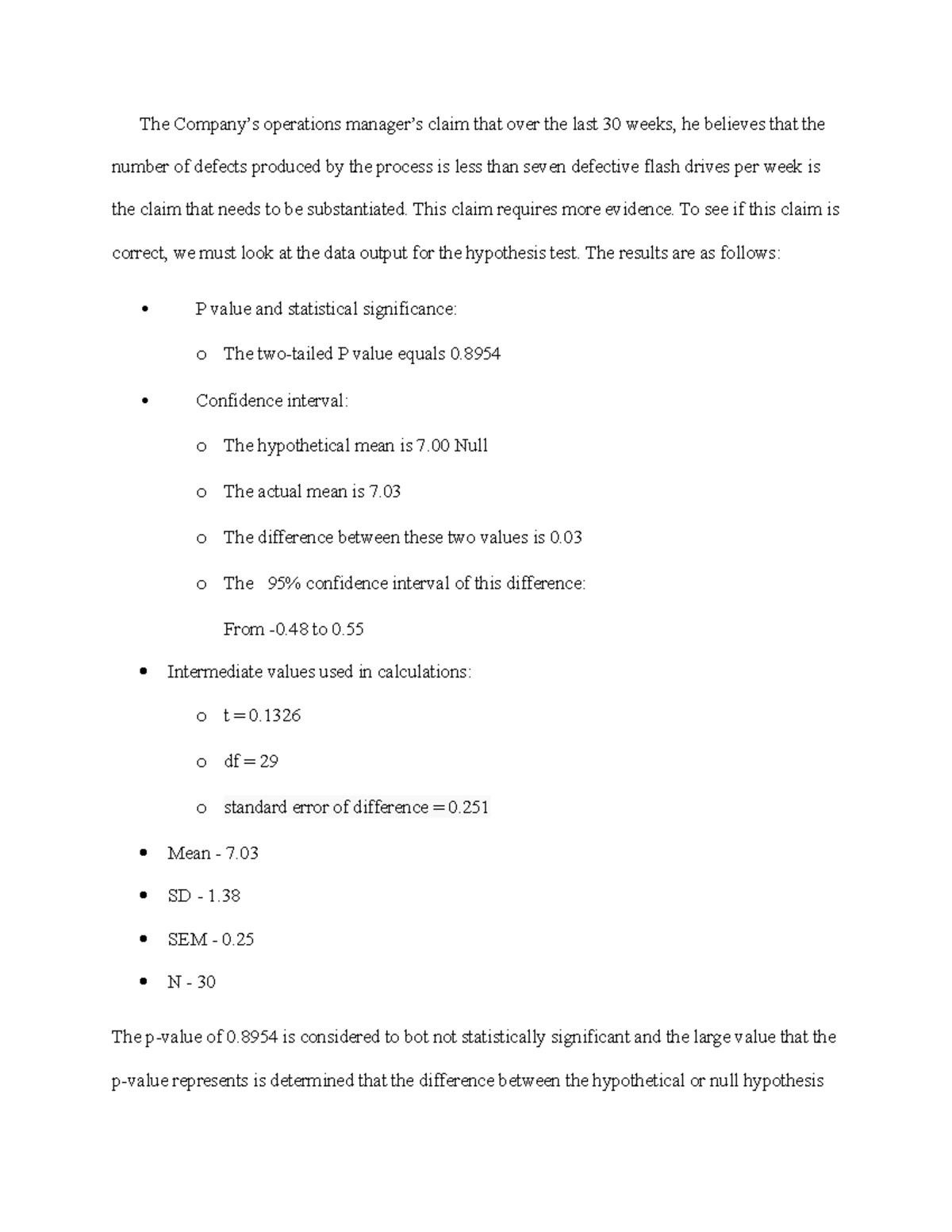 6-1 Hypothesis Testing: Analyzing Defect Data Set 2 Results - Studocu