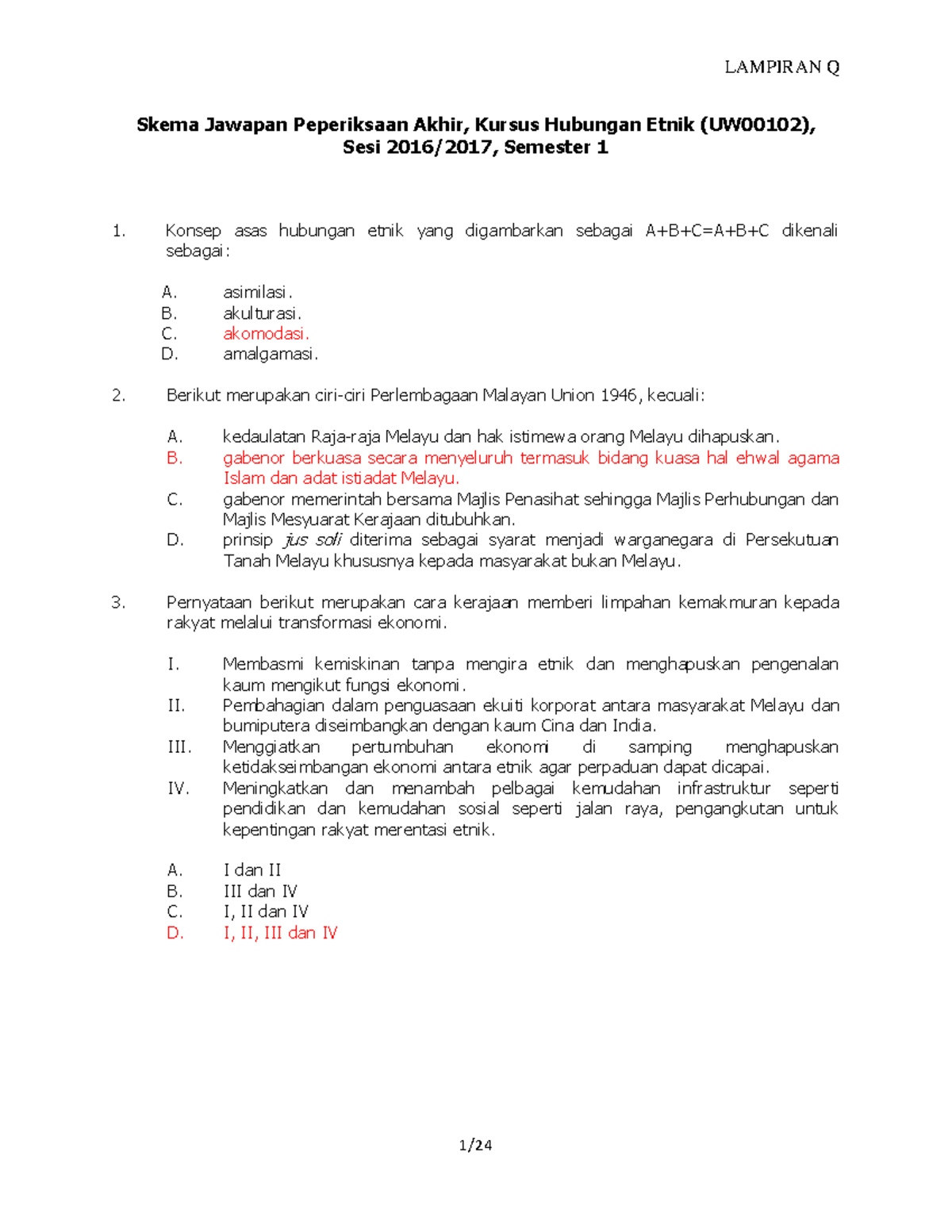 Exam January 2017, questions and answers - LAMPIRAN Q Skema Jawapan ...