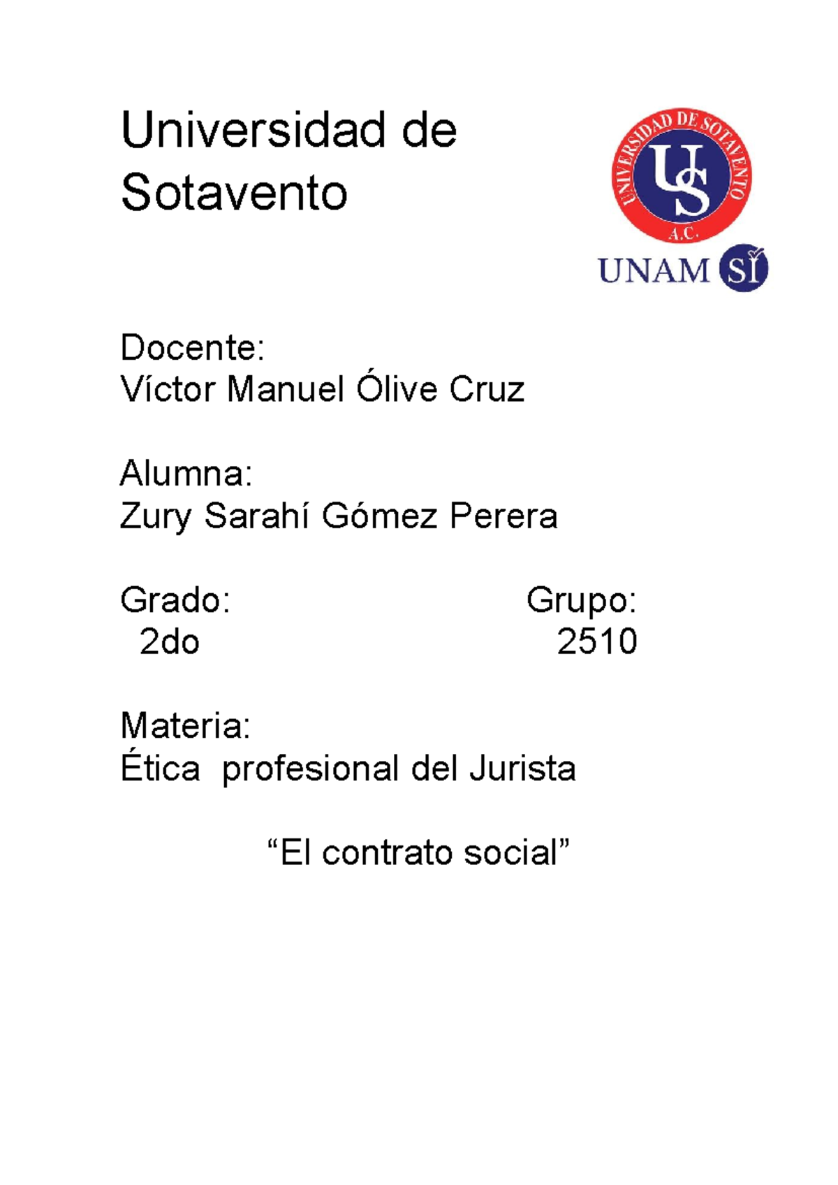 Proyecto Obra de Rousseau - Universidad de Sotavento Docente: Víctor ...