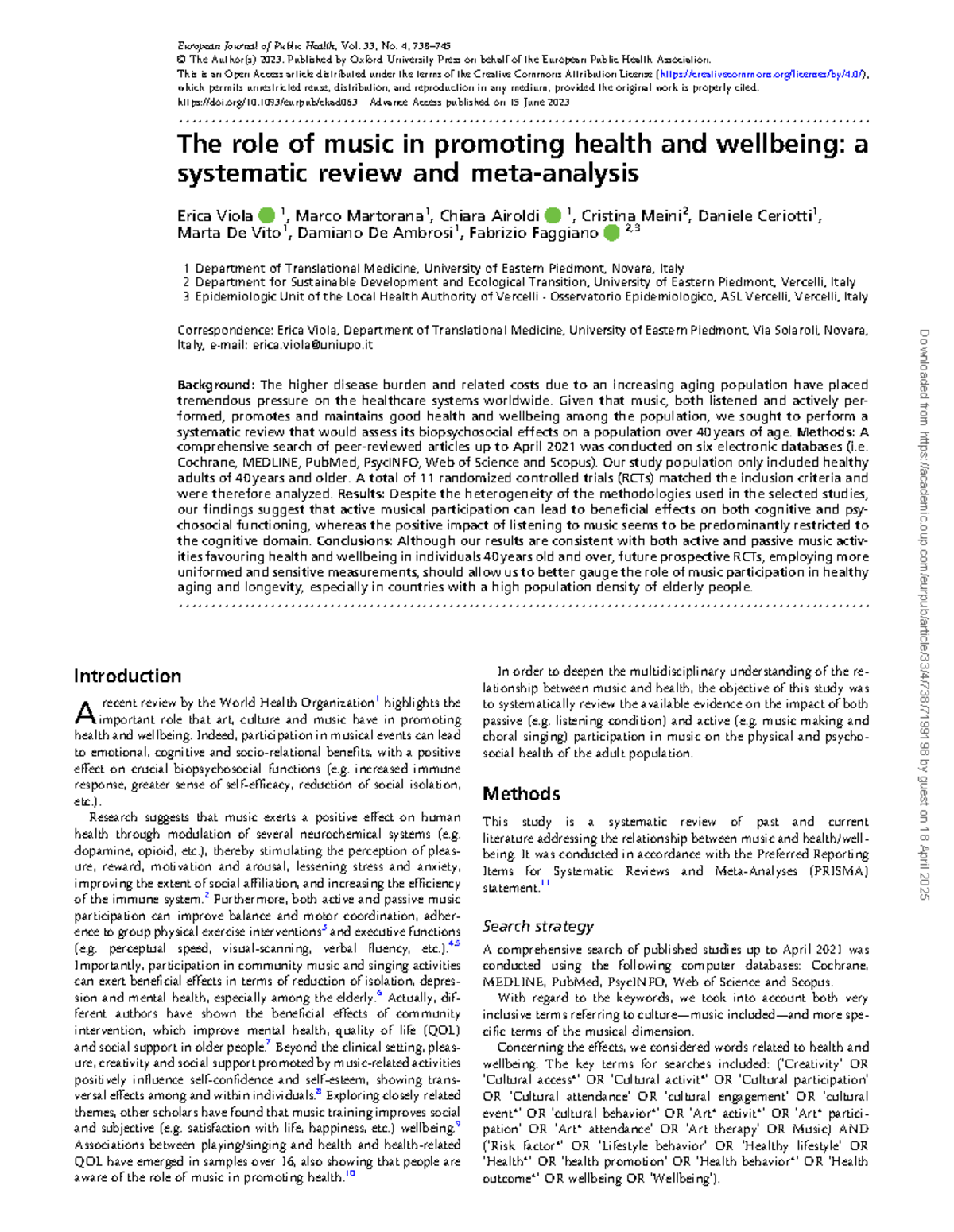 The Impact of Music on Health & Wellbeing: Systematic Review (2023 ...