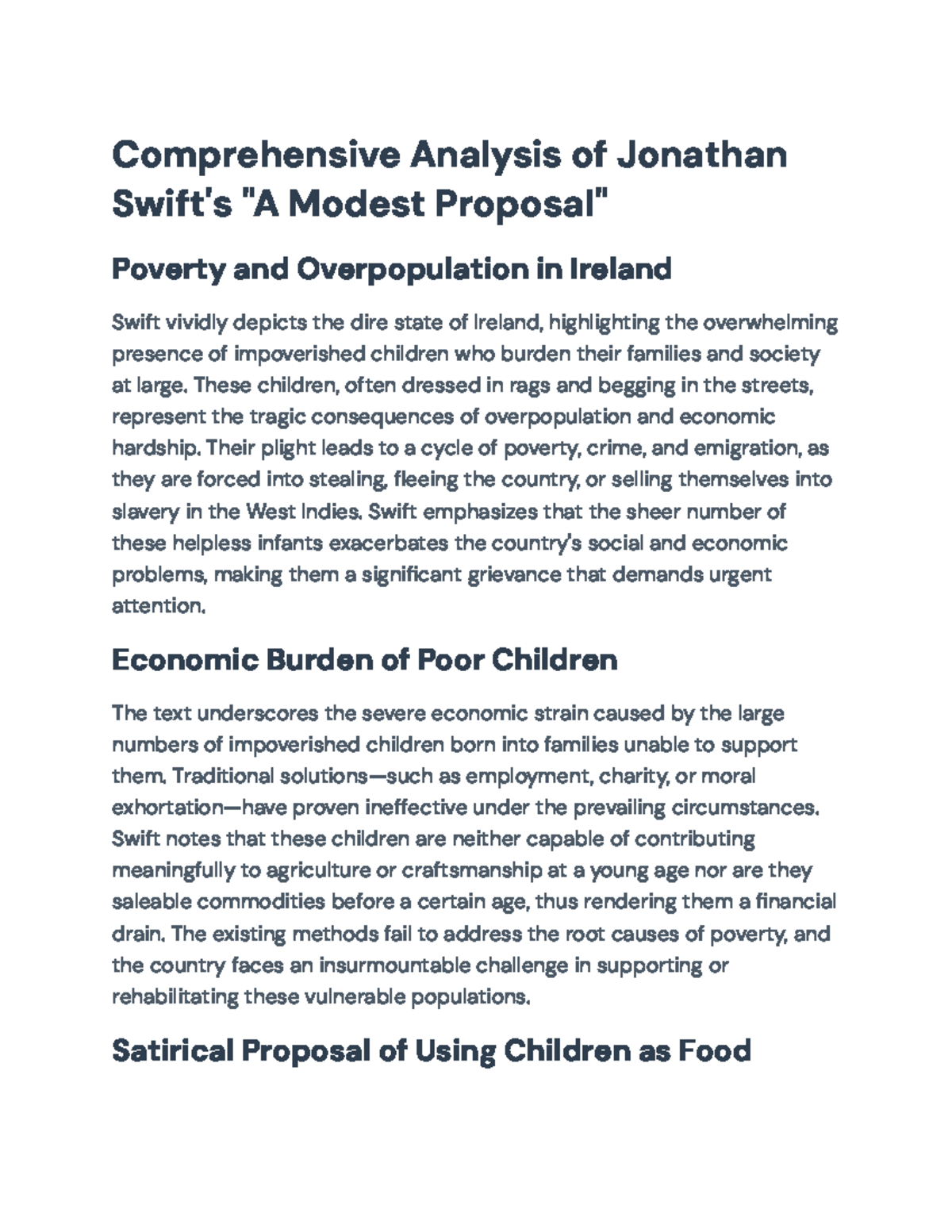 Comprehensive Analysis of Swift's Satire in "A Modest Proposal" (ENG ...