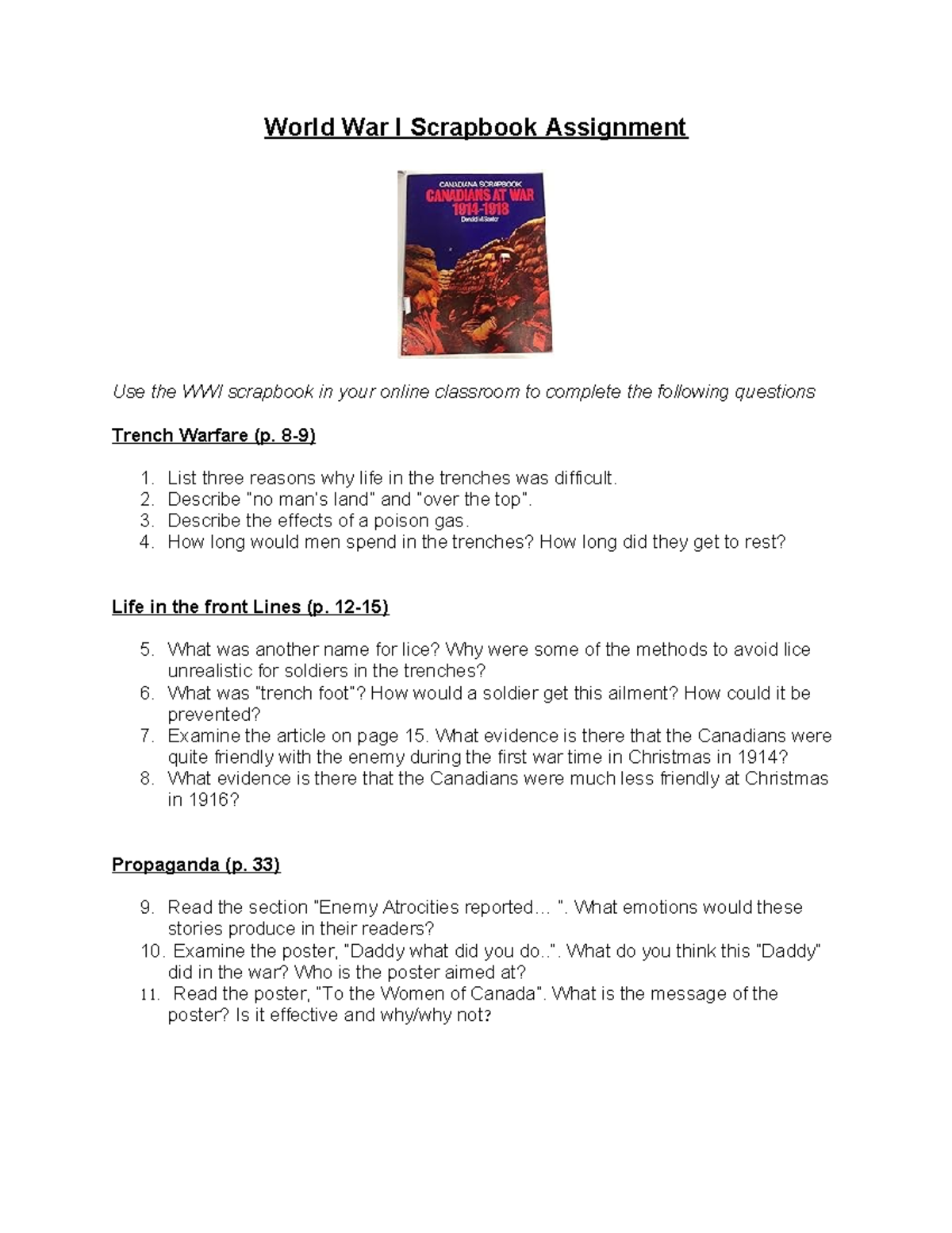 WWI Scrapbook Assignment: Trench Warfare & Propaganda Analysis - Studocu