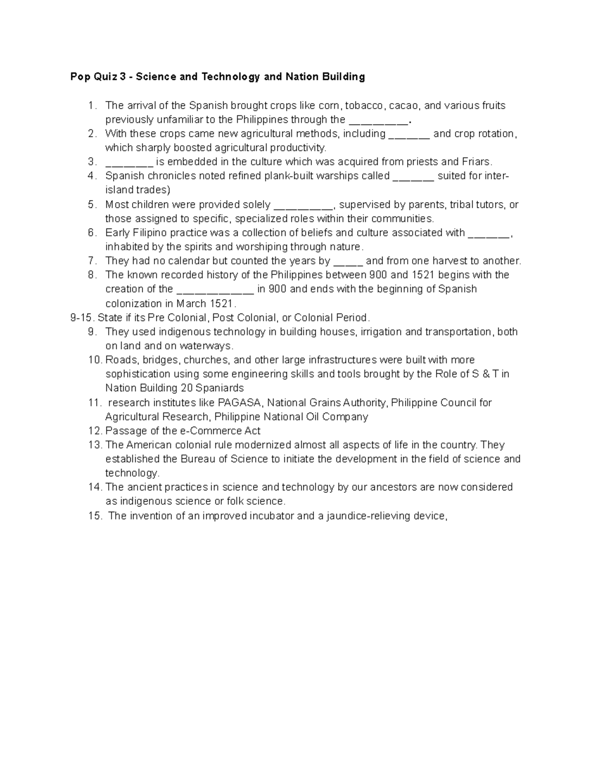 Pop Quiz 3 and 4 STS take home - Pop Quiz 3 - Science and Technology ...