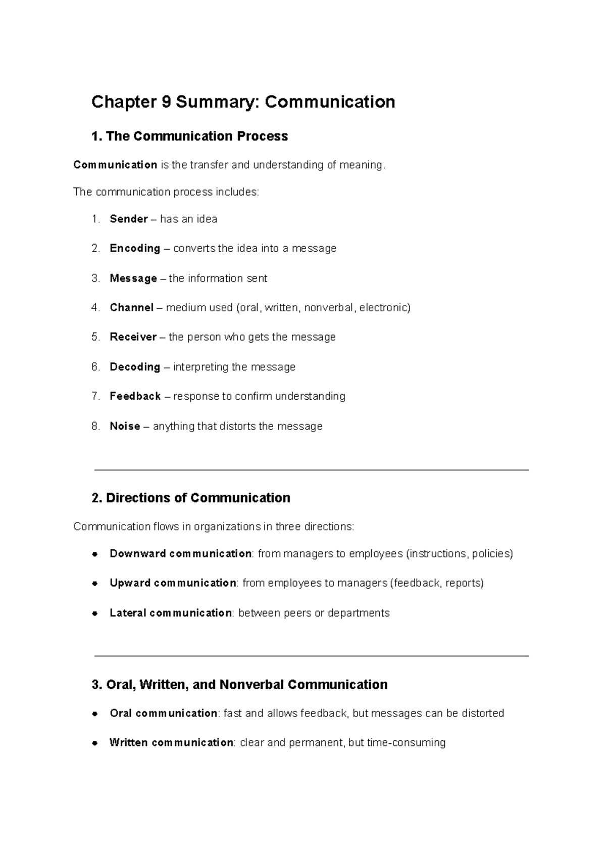 Chapter 9 Summary: The Communication Process in Organizations - Studocu