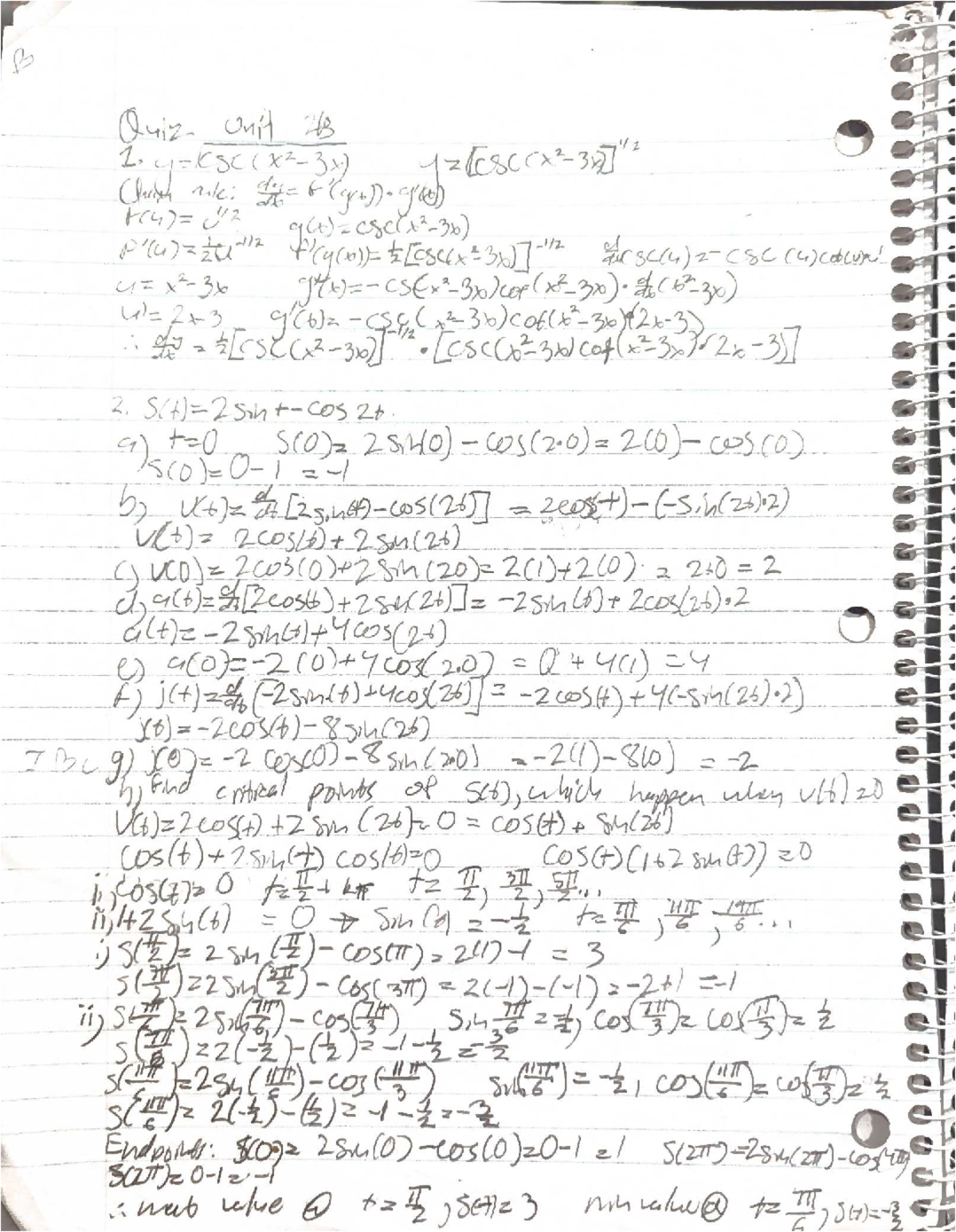 MCV4U-UNIT2b-QUIZ - Calculus unit 3 quiz - Quiz Unit HB Charger rule: 1 ...