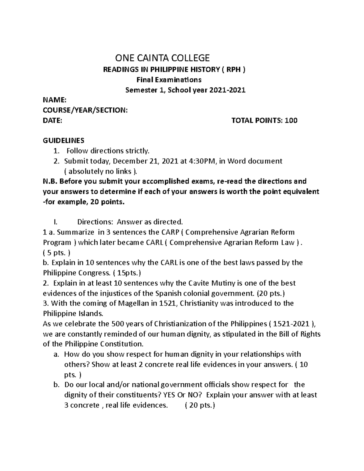 RPH Final Exam Guidelines and Questions - SEM1 2021-2022 - Studocu