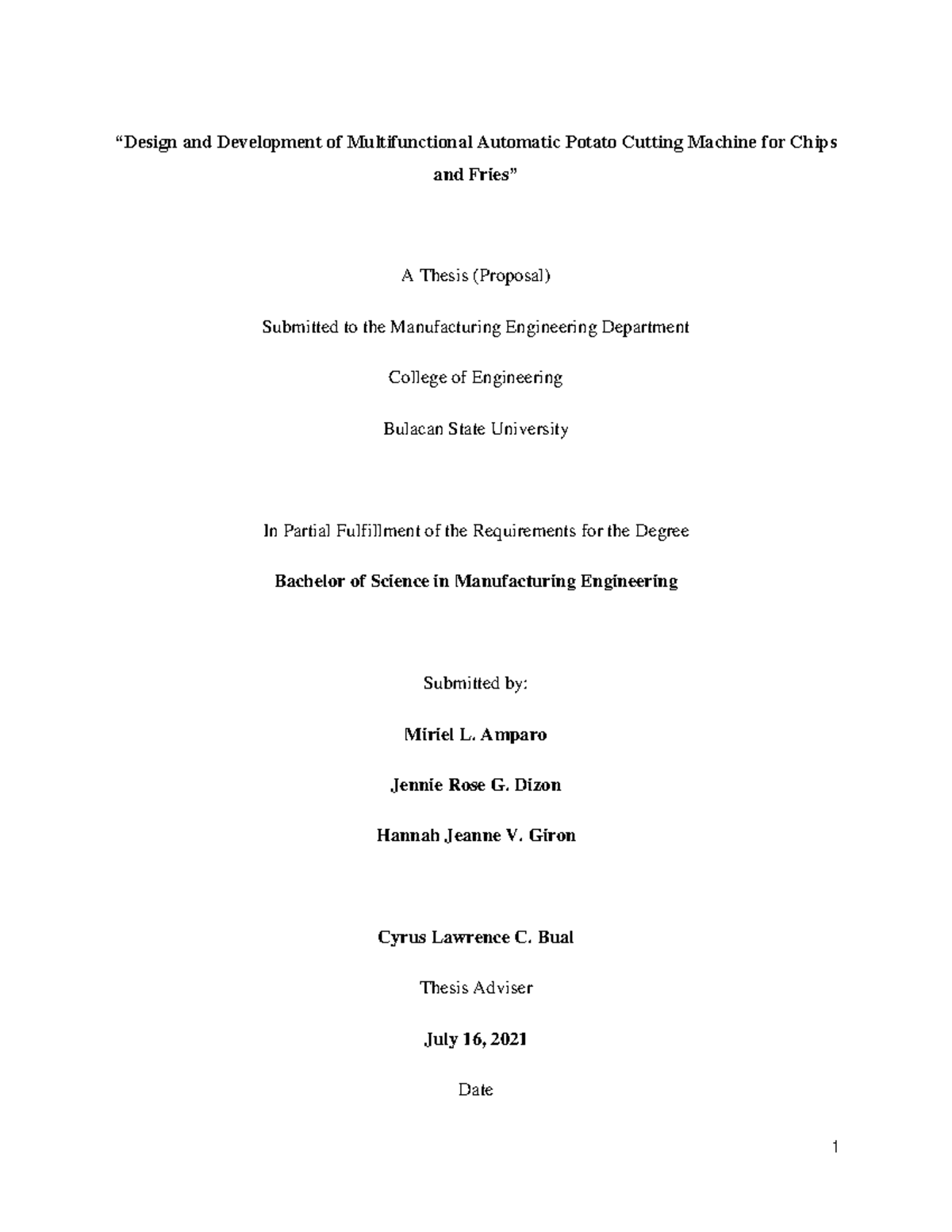 BSCME 4: Design & Development of Automatic Potato Cutting Machine ...