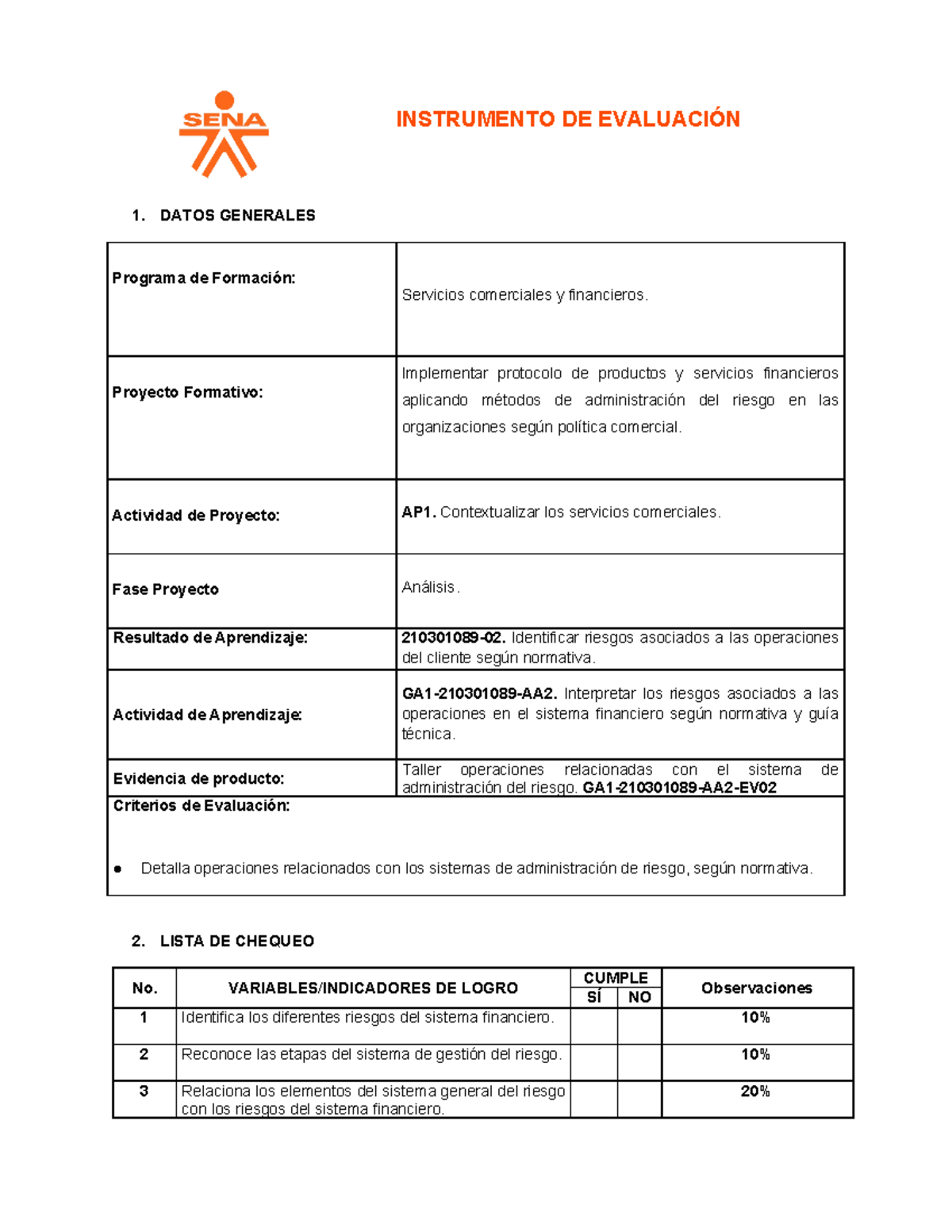 IE GA1 210301089 AA2 EV02 - INSTRUMENTO DE EVALUACIÓN 1. DATOS ...