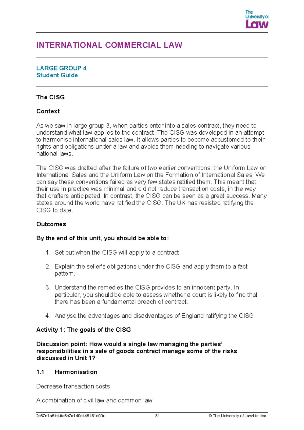 2324 ICL LG04 CE01 Student Guide to the CISG and Its Applications - Studocu