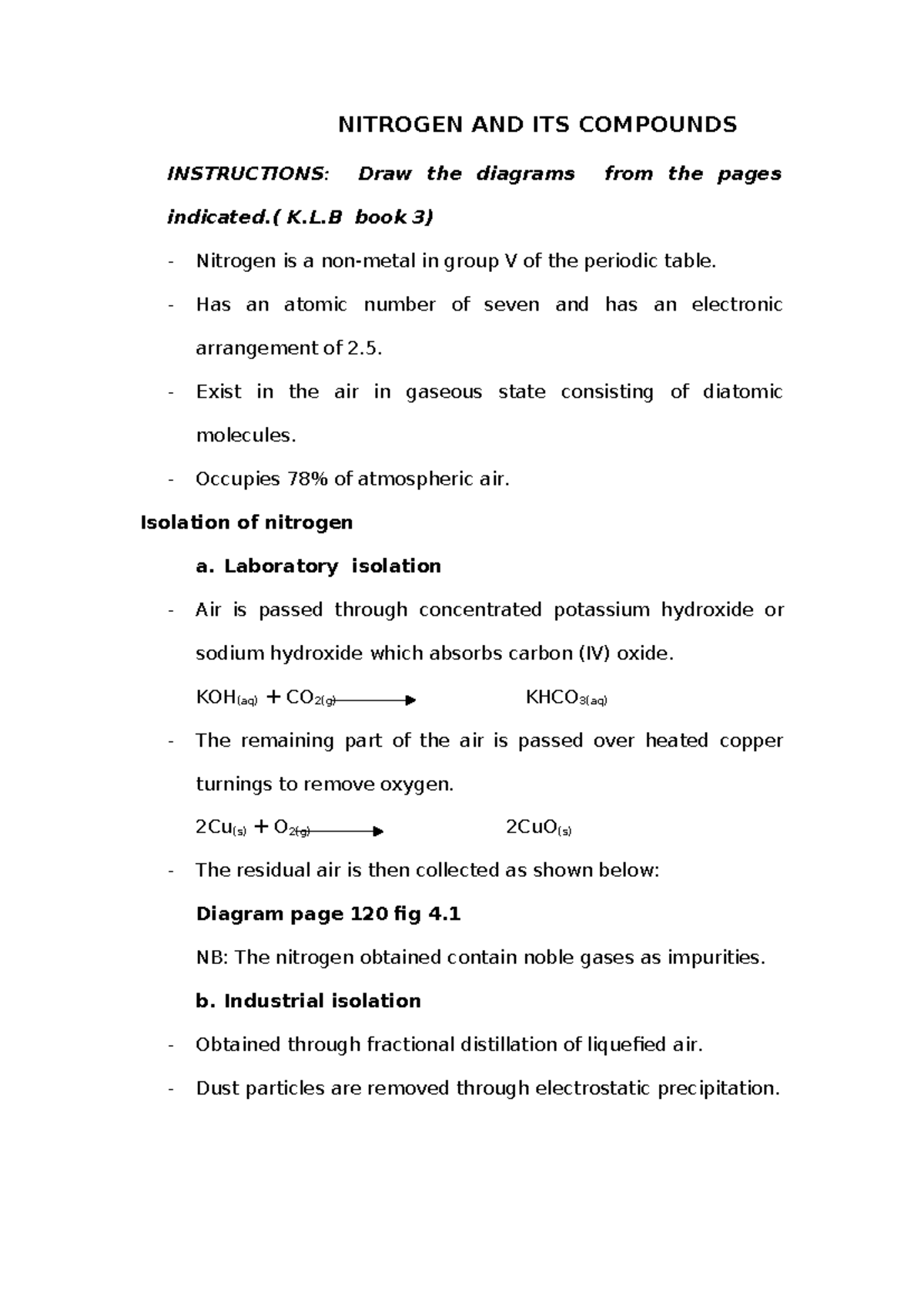 FORM 3 - Nitrogen and Its Compounds Overview and Reactions - Studocu