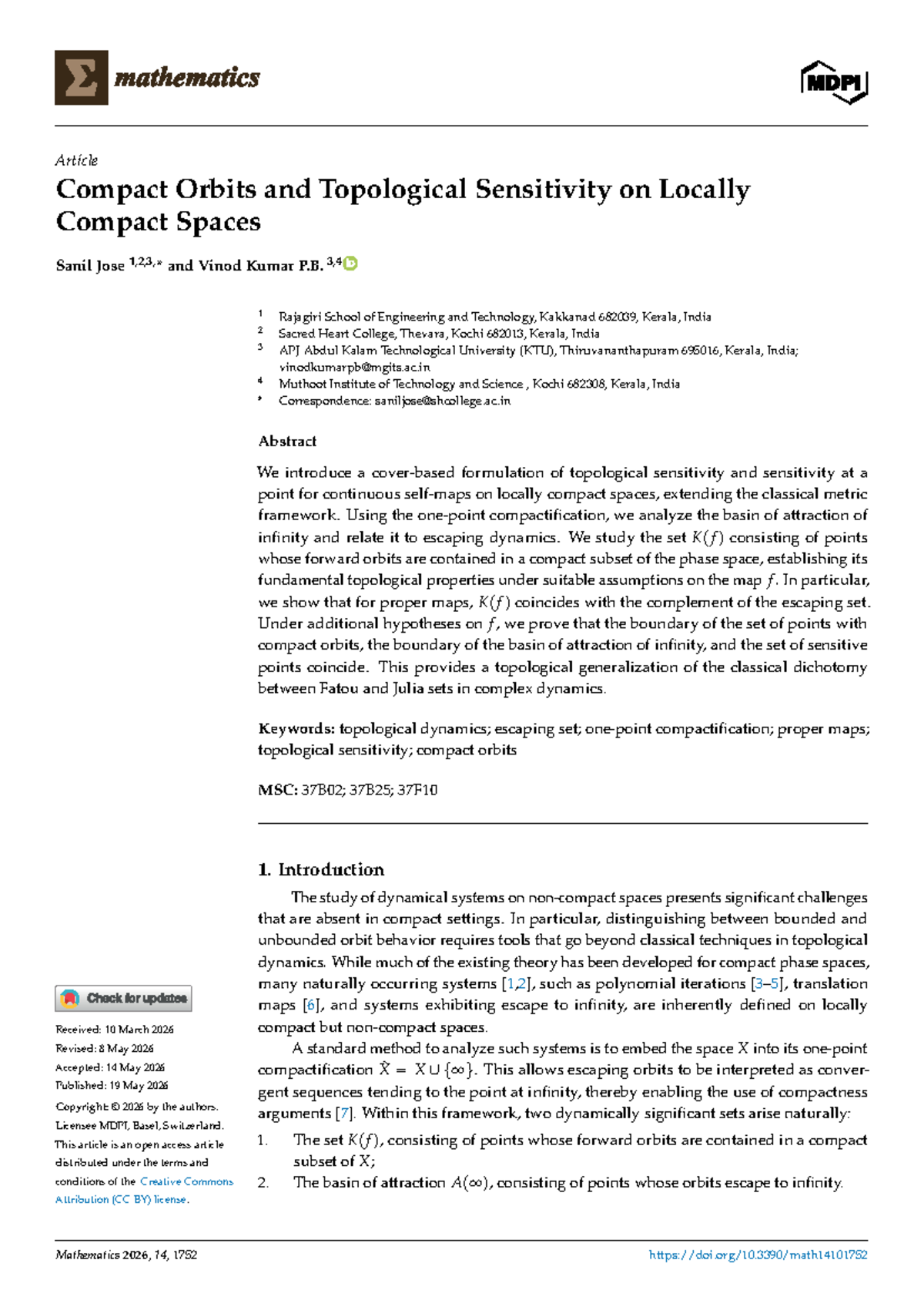 Mathematics 14: Compact Orbits & Topological Sensitivity in Dynamics ...