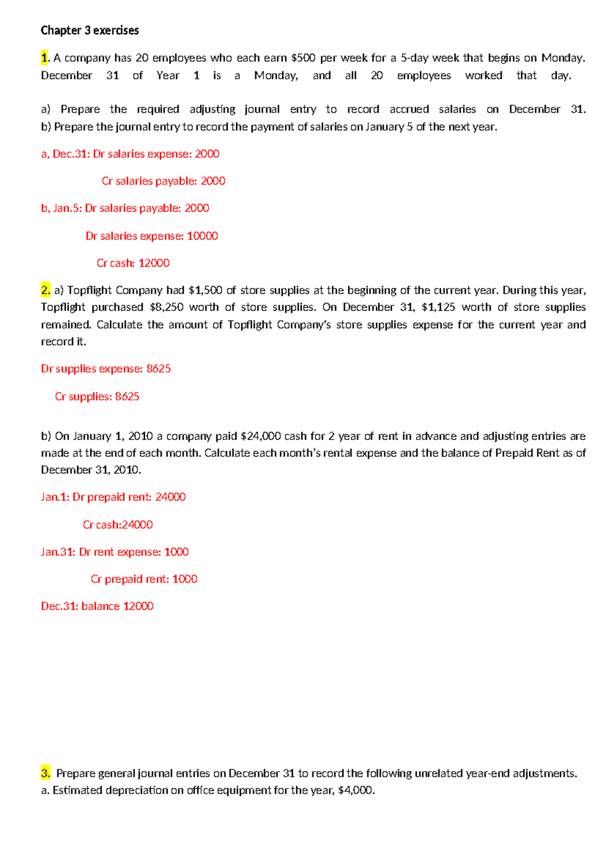 Chapter 3 Exercises - Accounting Adjustments and Journal Entries - Studocu