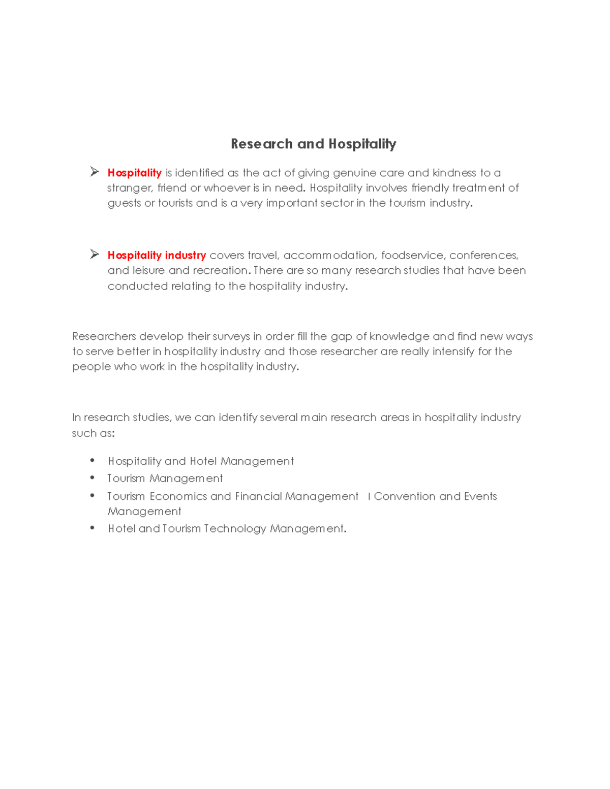 Research IN Hospitality 1 - International Hospitality Management - Studocu