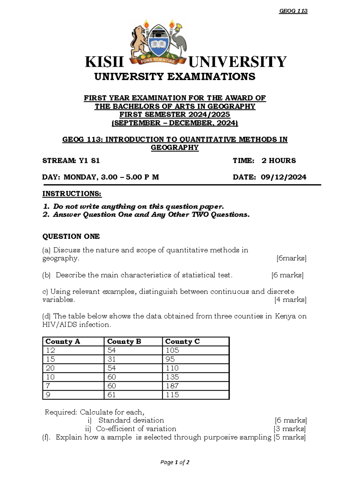 GEOG 113: Quantitative Methods in Geography - Final Exam Notes - Studocu