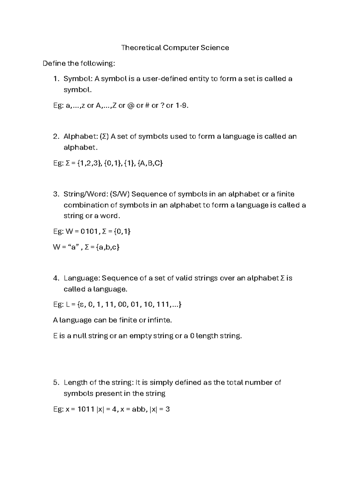 Introduction to Basic Concepts in Theoretical Computer Science (CS101) - Studocu