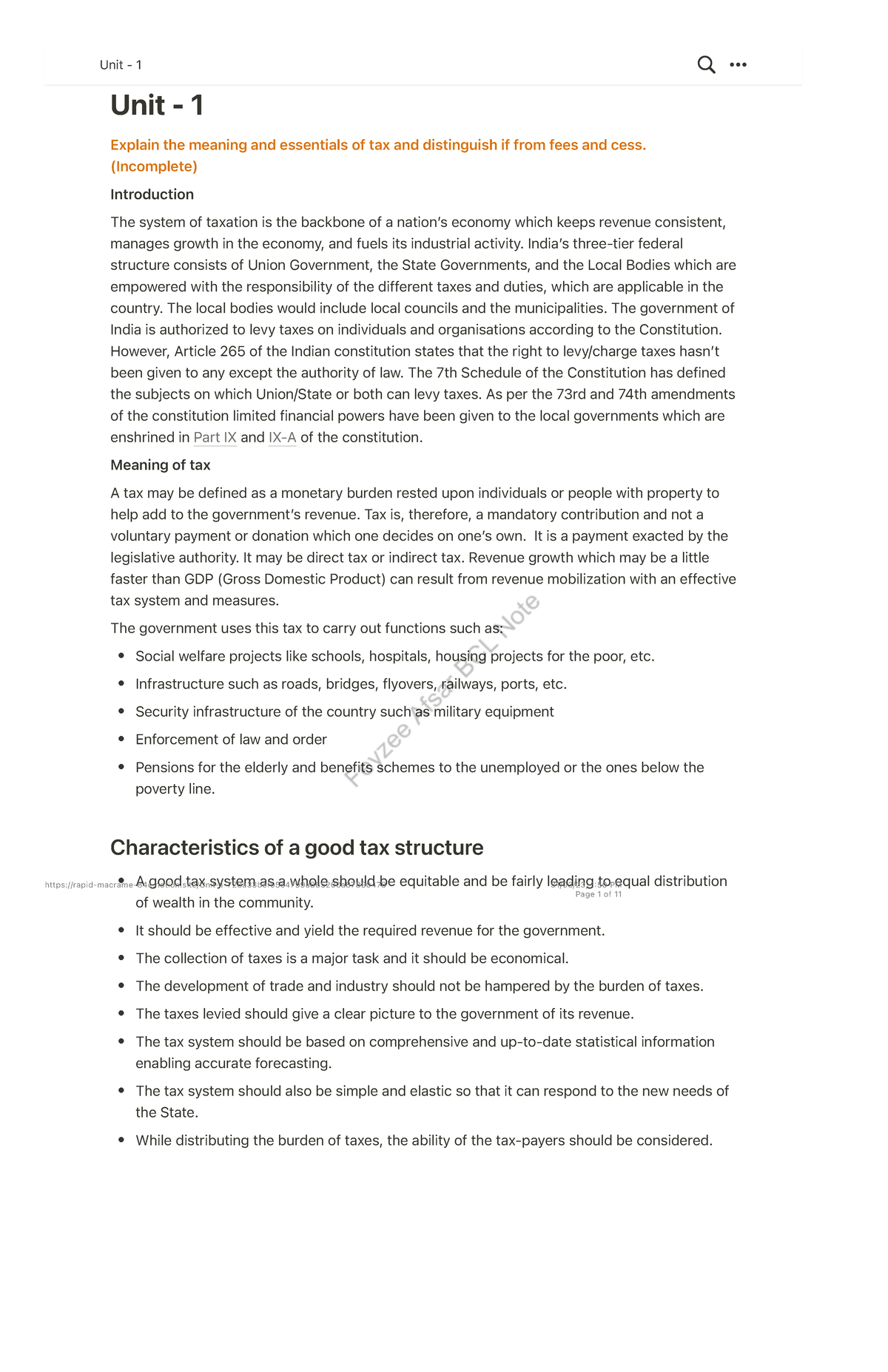 Taxation Unit - 1: Understanding Taxes and Their Constitutional Basis ...