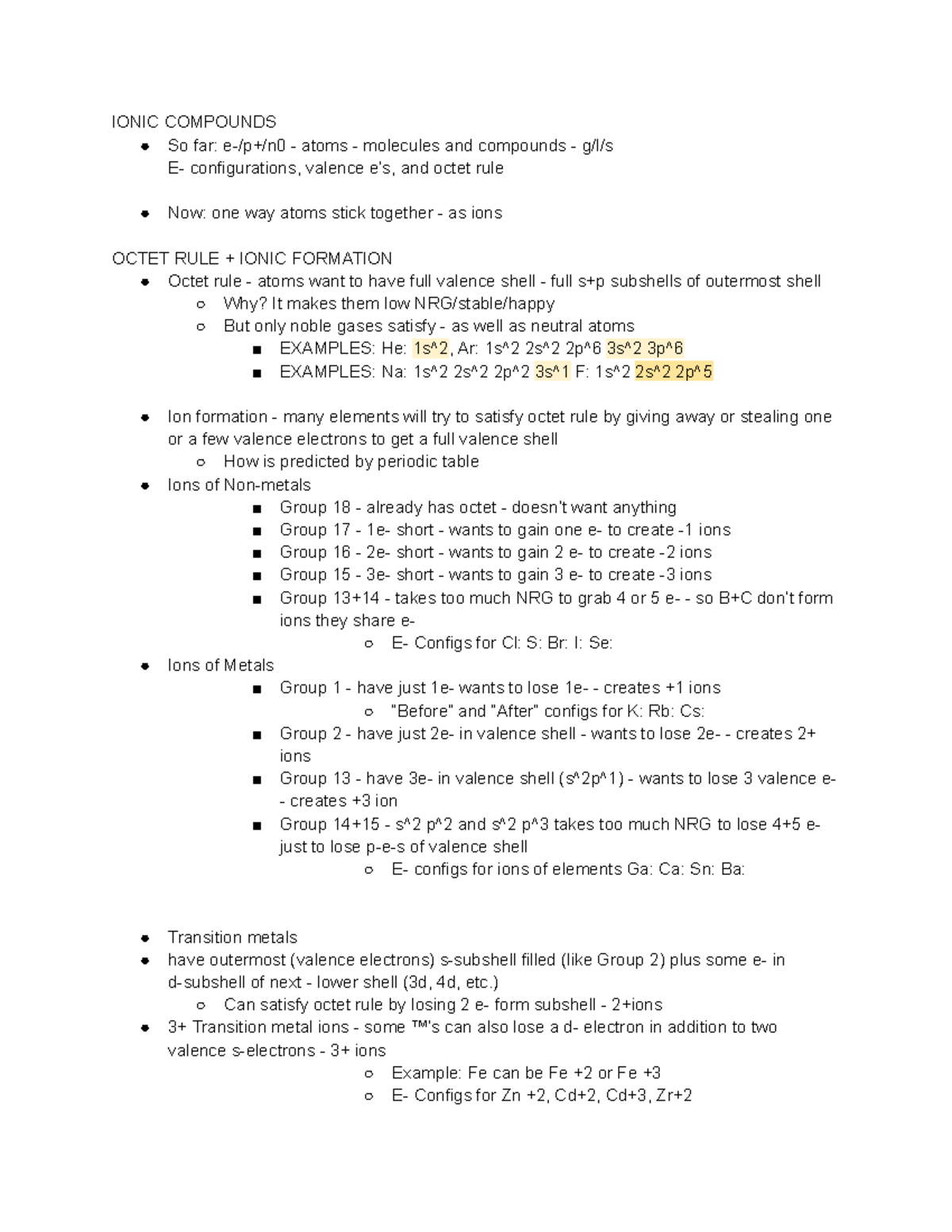 AP CHEM: Understanding Ionic Compounds and the Octet Rule - Studocu