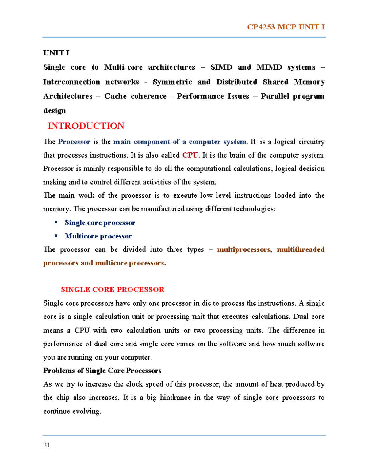 MCAP UNIT 1 - Understanding Multicore Architectural Programming - Studocu
