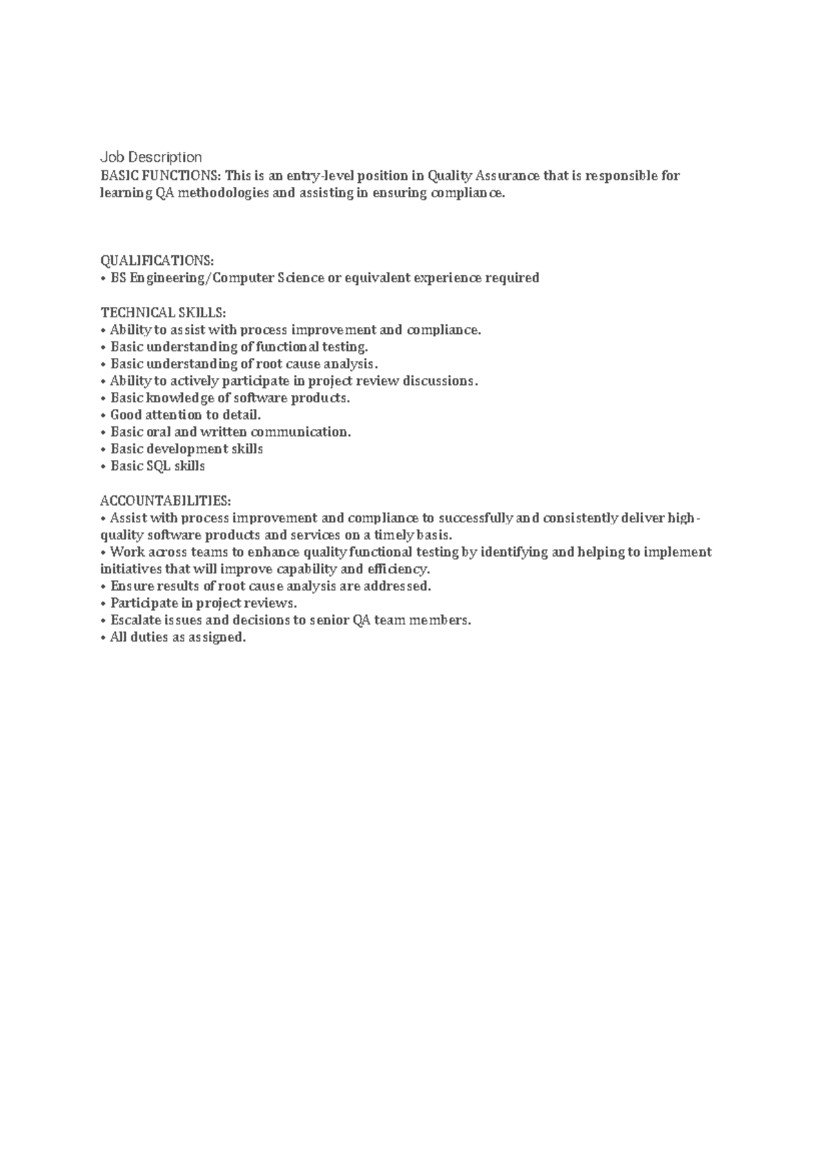 Grad-Software-Quality-Analyst Job Description and Responsibilities ...