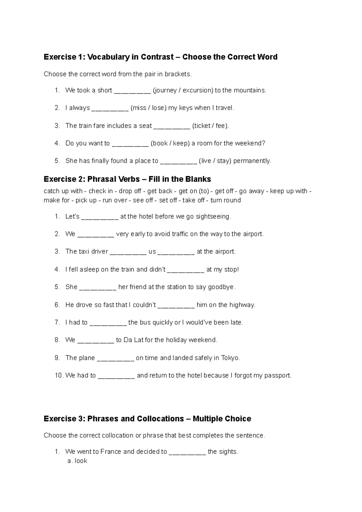 Exercise 1: Vocabulary in Contrast - ESL Practice [ENG101] - Studocu