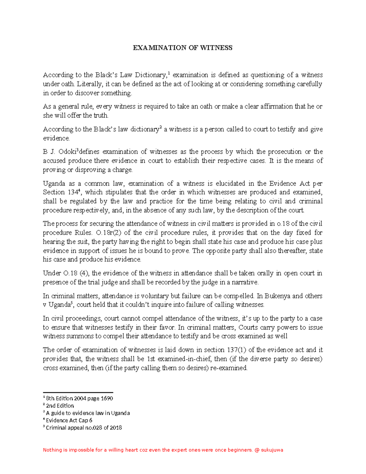 Examination of Witnesses in Law: Insights and Processes - Studocu