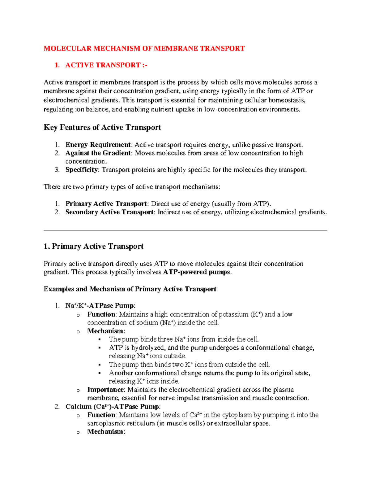 UNIT 1 Molecular Biology: Membrane Transport Mechanisms Overview - Studocu