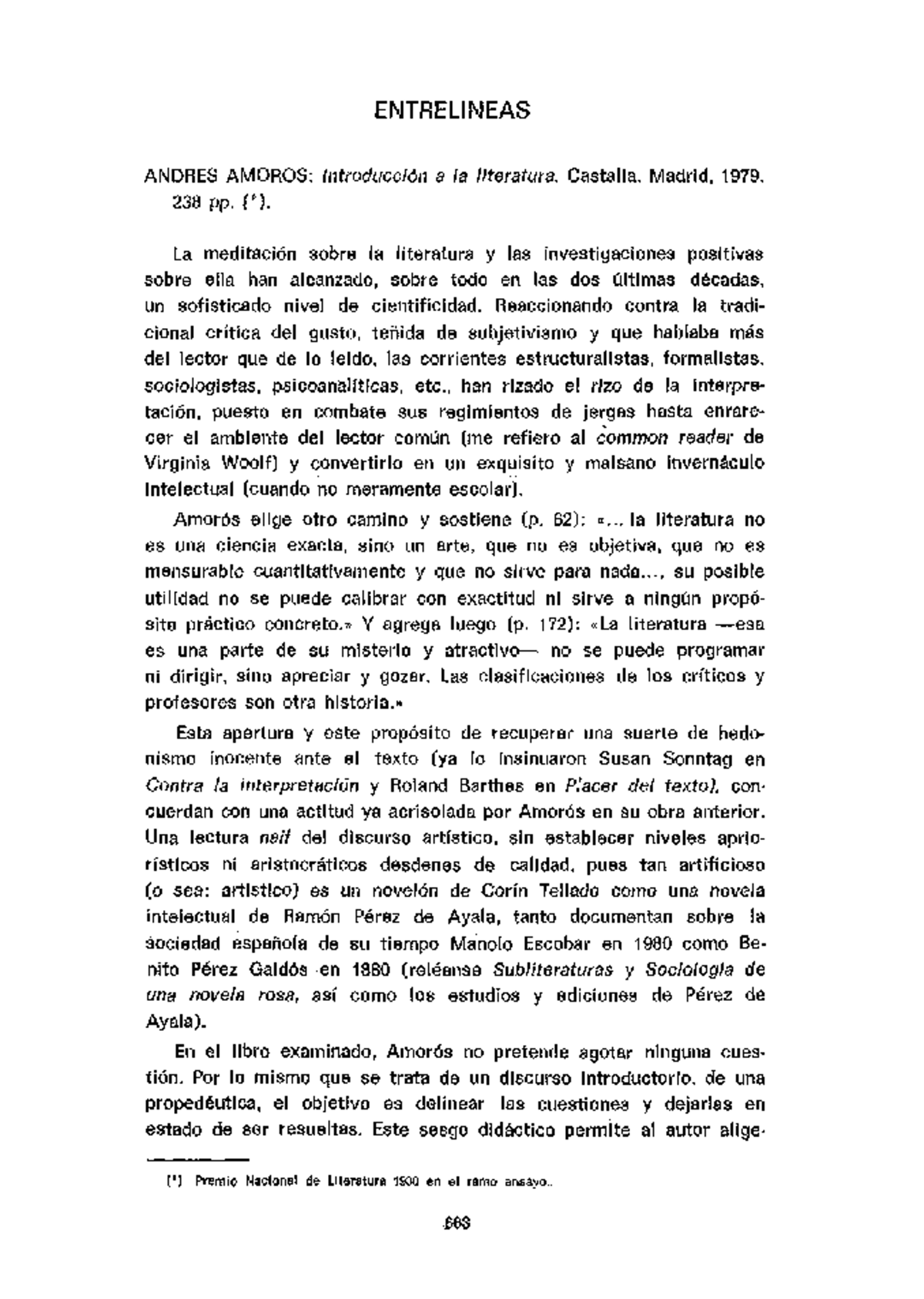 Introducción a la Literatura por Andrés Amorós: Análisis Crítico y ...