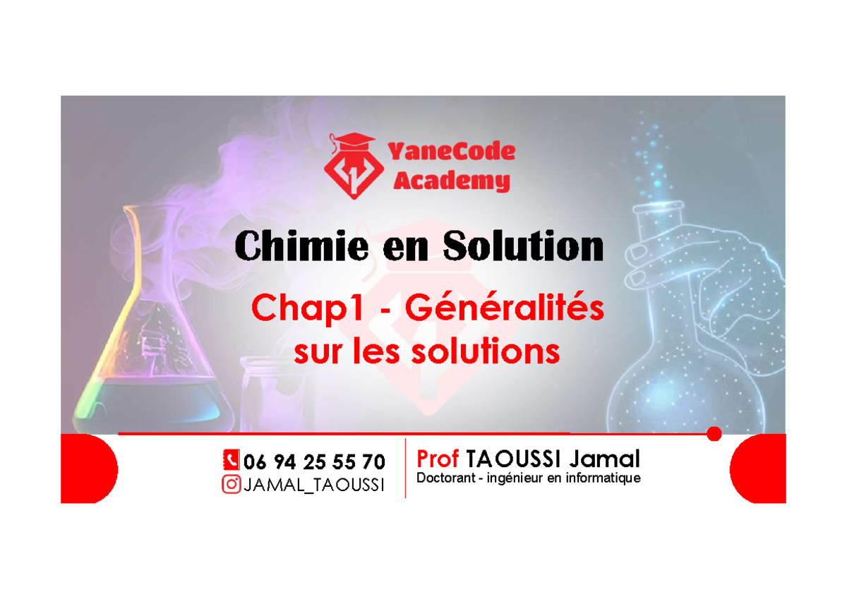 Chimie en Solution - Chapitre 1 : Généralités sur les Solutions - Studocu