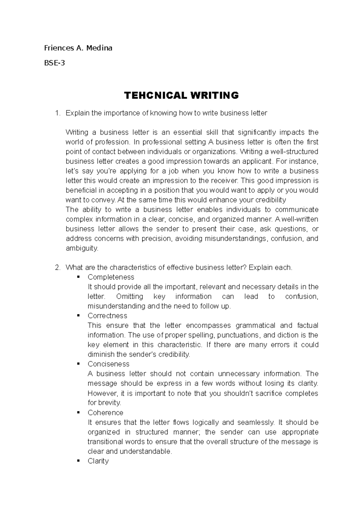 Technical Writing 1: Mastering Business Letter Skills - Studocu