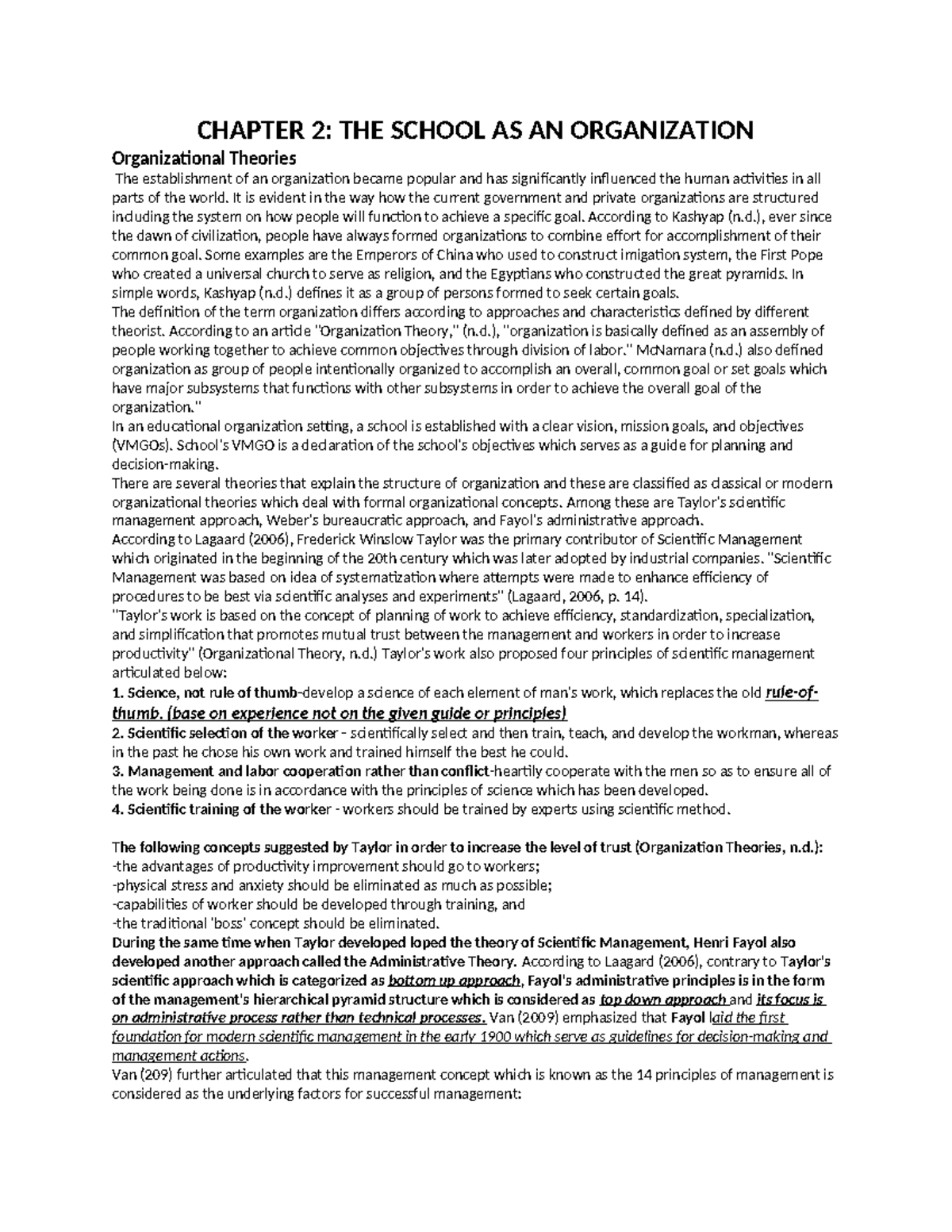 The School as an Organization: Insights on Leadership and Theory - Studocu