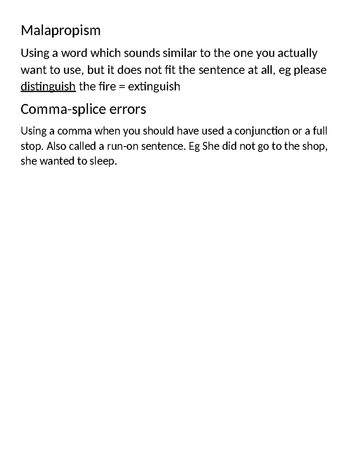 Malapropisms and Comma-Splice Revision Exercises (ENG101) - Studocu