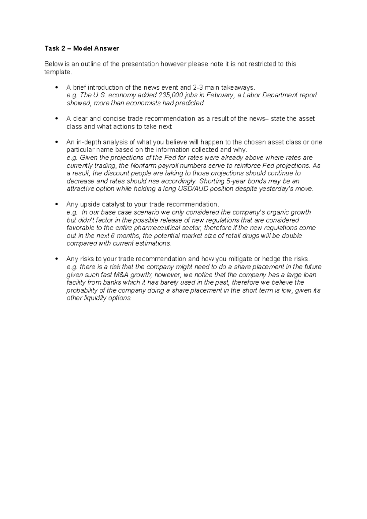 Task 2 JP Morgan Model Answer - Task 2 – Model Answer Below is an ...