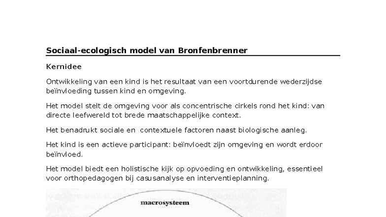Zelfstudie HS 2: Sociaal-Ecologisch Model van Bronfenbrenner - Studocu