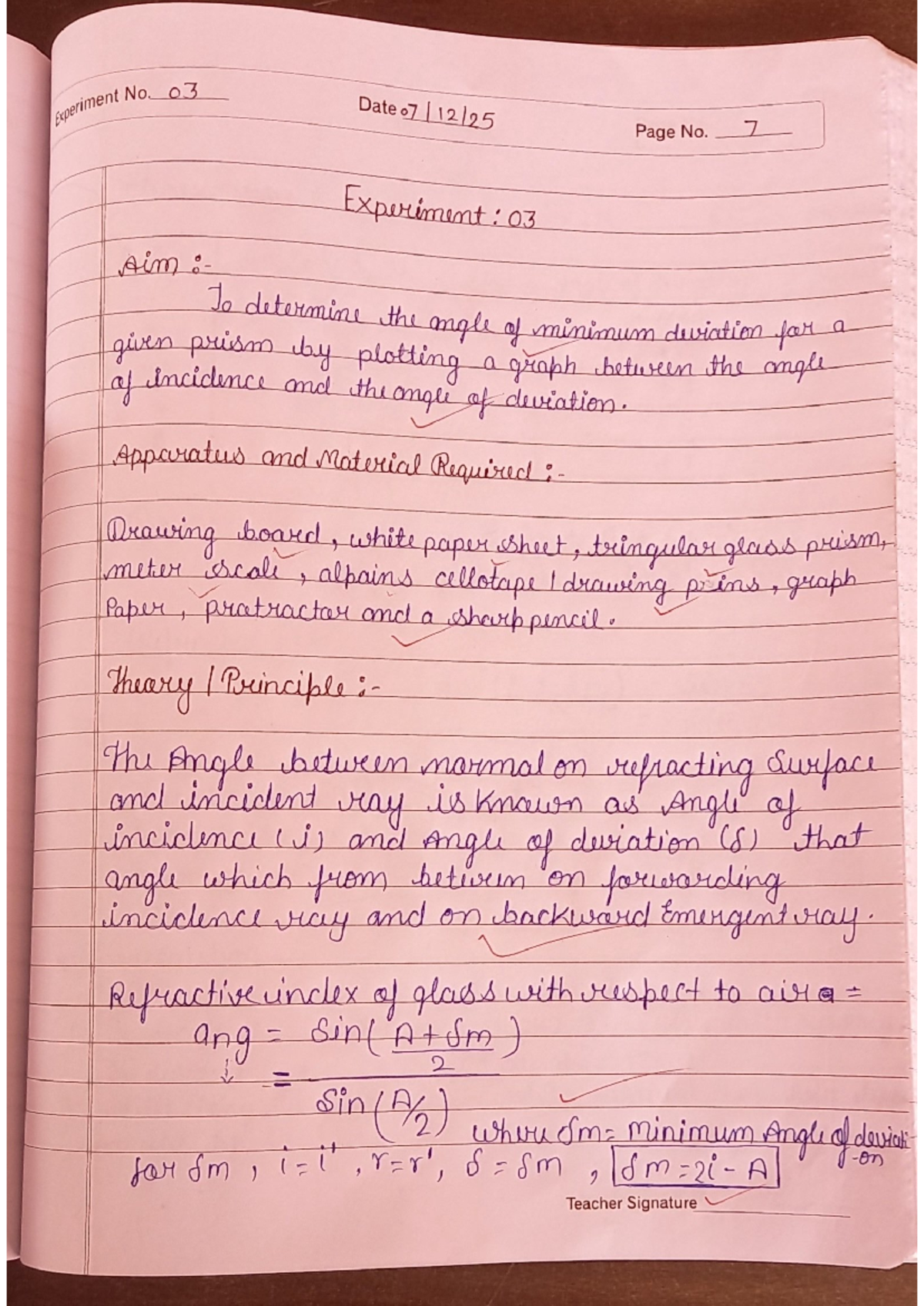 Experiment 03: Angle of Minimum Deviation for a Prism - Studocu