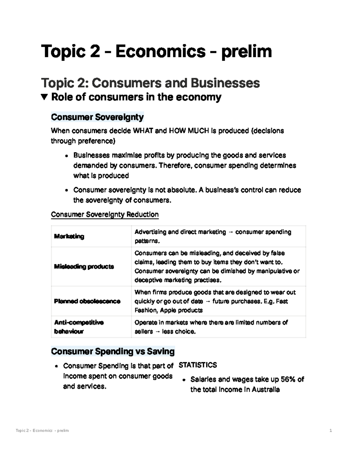 Topic 2 Economics Prelim: Consumers, Businesses, and Market Dynamics ...