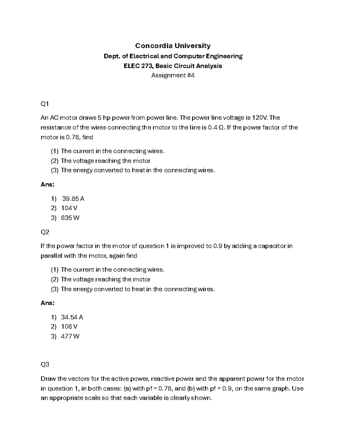 ELEC 273: Basic Circuit Analysis Assignment 4 Solutions - Studocu