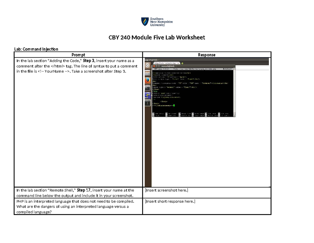 CYB 240 Module 5 Lab: Command Injection & PHP Risks - Studocu