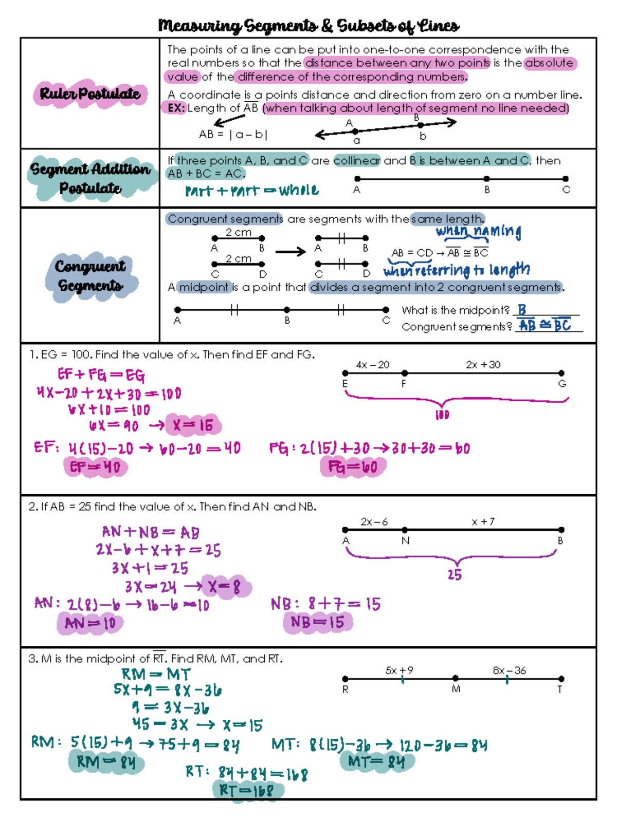 Lesson 3: Measuring Segments & Subsets of Lines Notes Key - Studocu