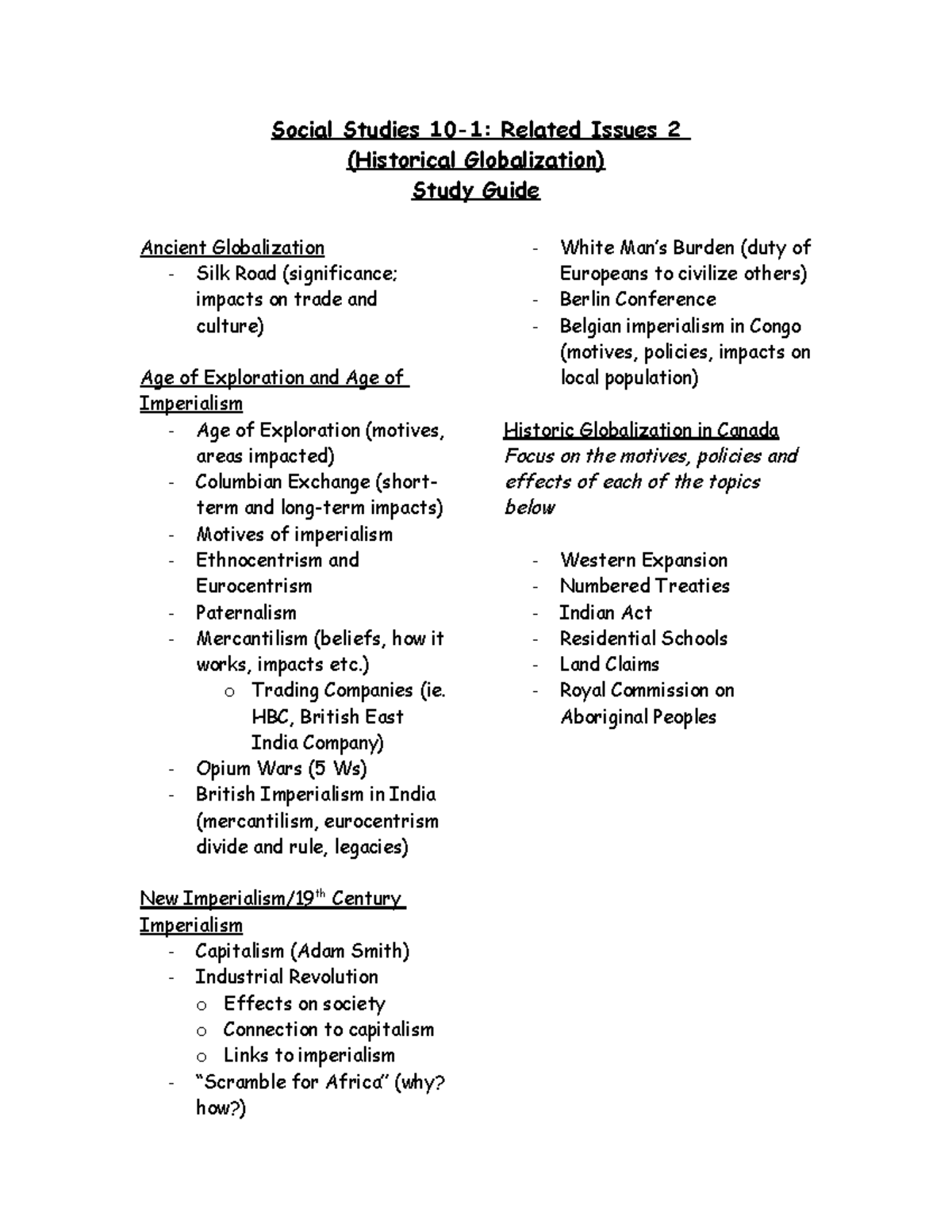 Historical Globalization Study Guide (SS 2) - Impacts & Issues - Studocu