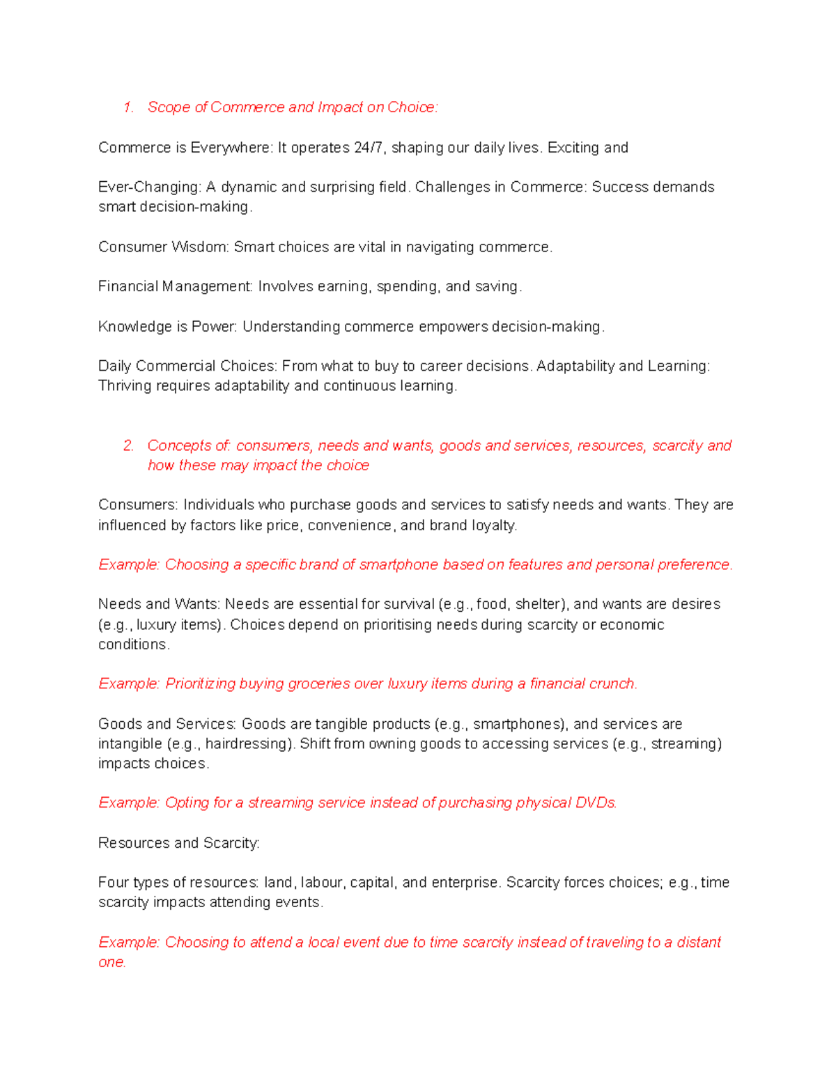 Commerce Study Notes: Scope, Consumer Choices & Legal Rights - Studocu