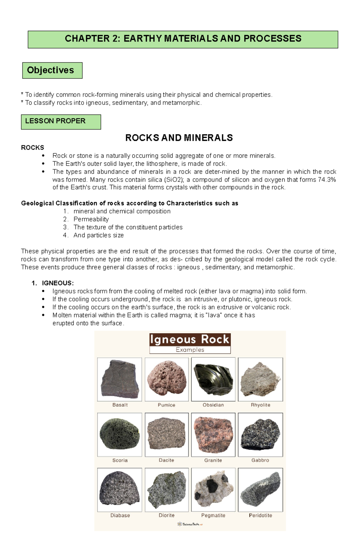 CHAPTER 2: EARTHY MATERIALS AND PROCESSES - ROCKS & MINERALS - Studocu