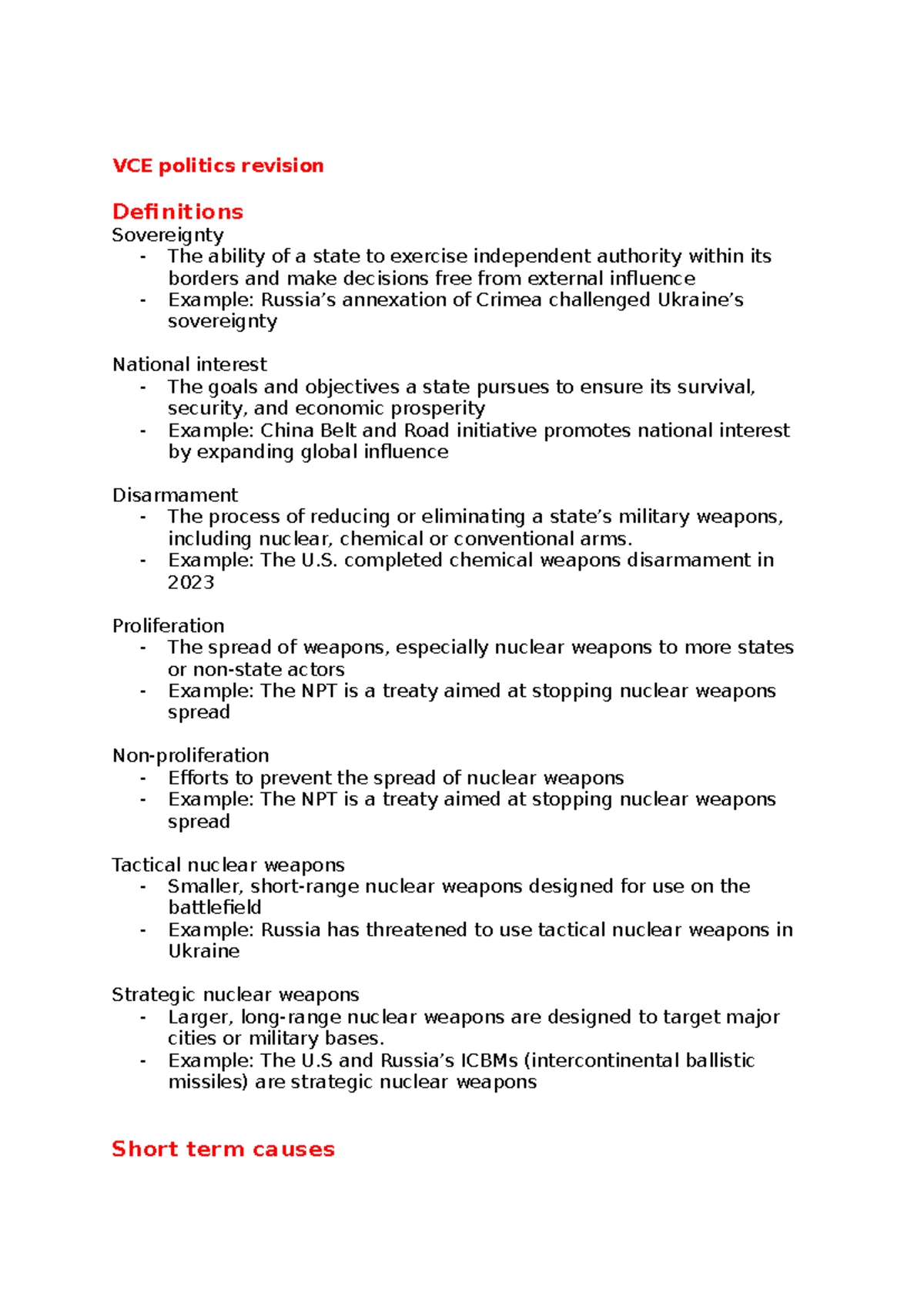 VCE Politics Revision: Key Concepts in Sovereignty and Disarmament ...