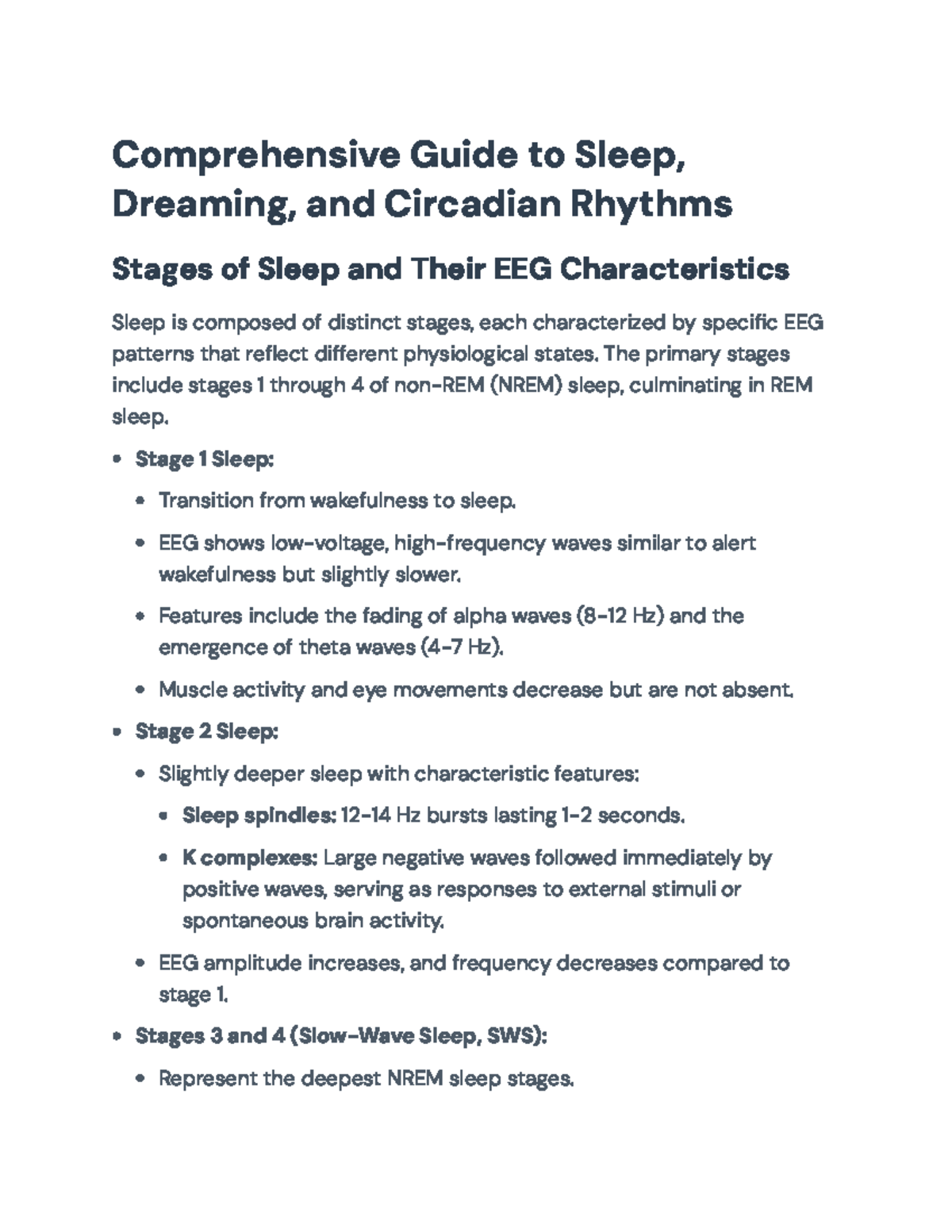 Comprehensive Overview of Sleep Stages & EEG Characteristics - Studocu