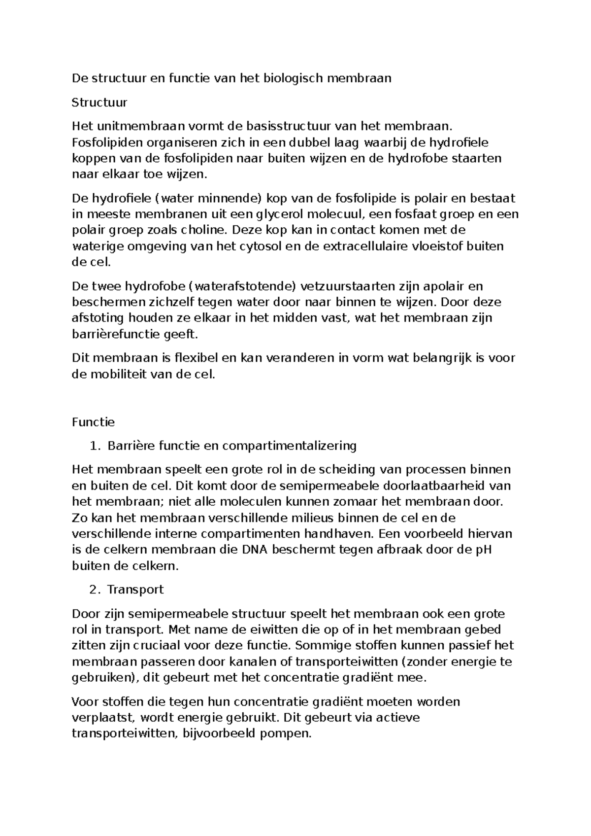 Week 2 Celbio: Structuur en Functie van het Biologisch Membraan ...