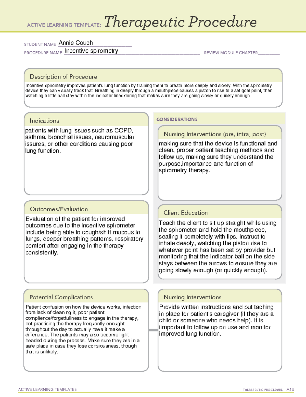ATI Template for Incentive Spirometry: Therapeutic Procedure Guide ...