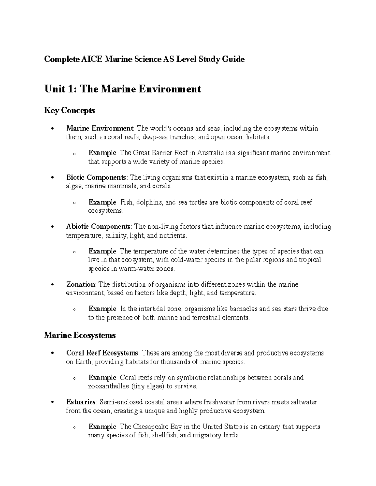 AICE Marine Science AS Level Study Guide: Marine Ecosystems & Theories ...
