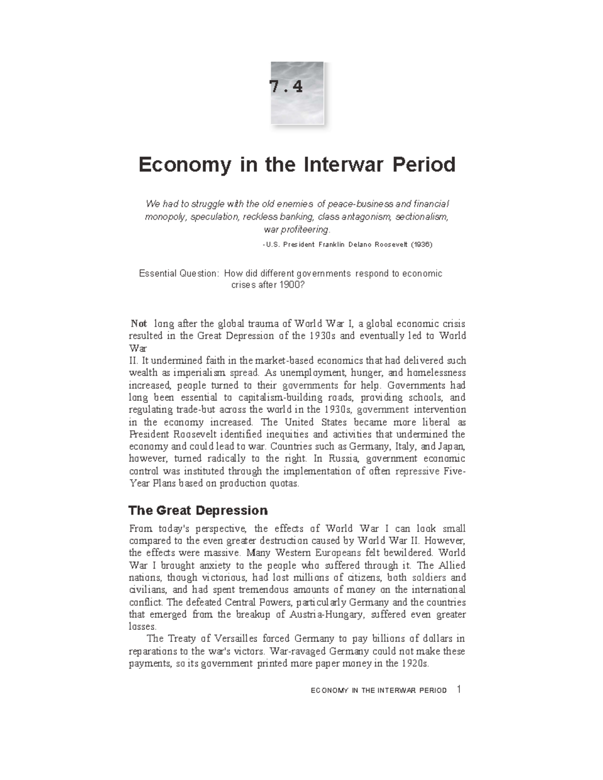 Economy in the Interwar Period: Analysis and Impacts - Amsco 7.4 - Studocu