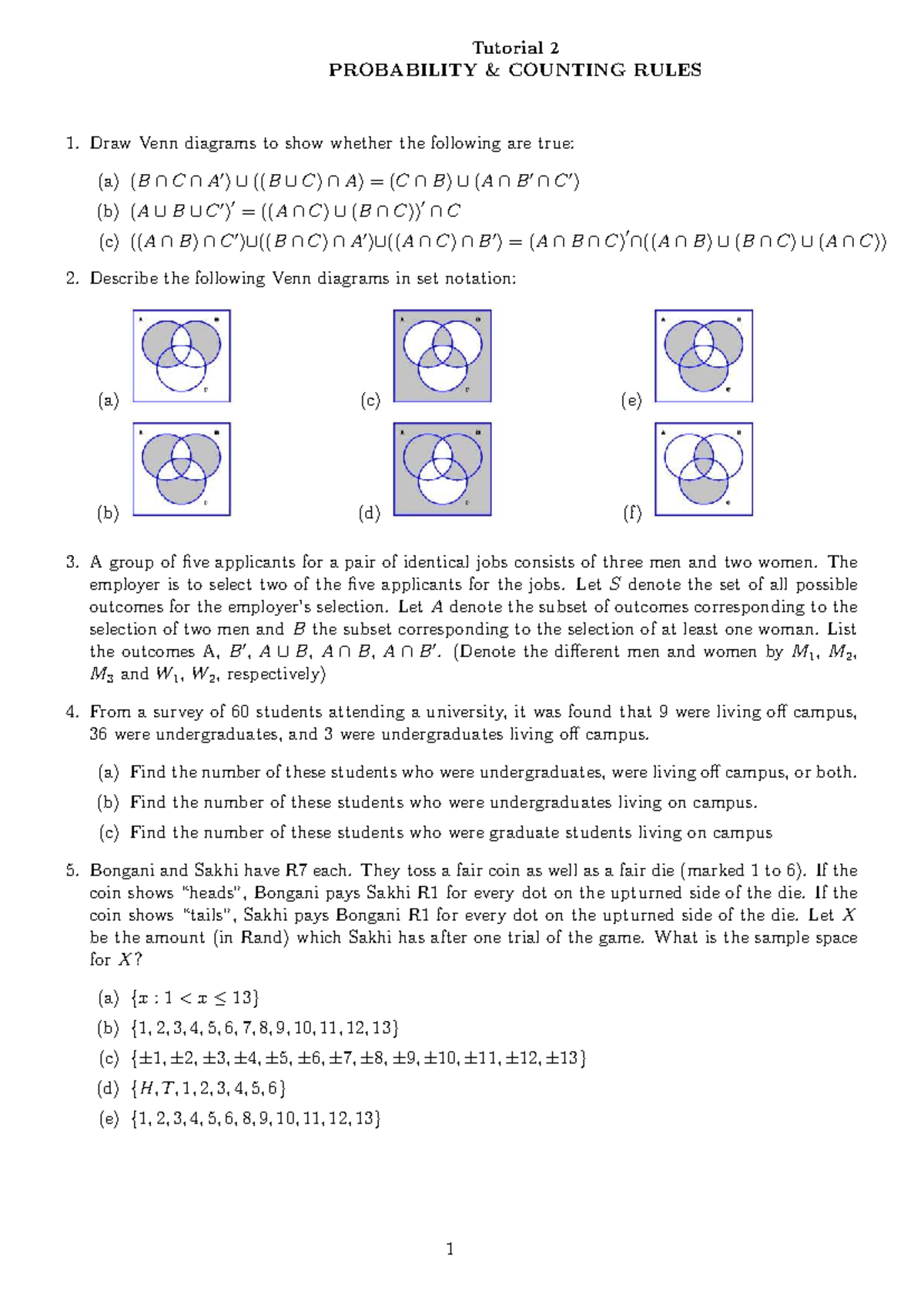 STA1006 S & STA1106H 2025 Tutorial 2: Probability Counting Rules - Studocu