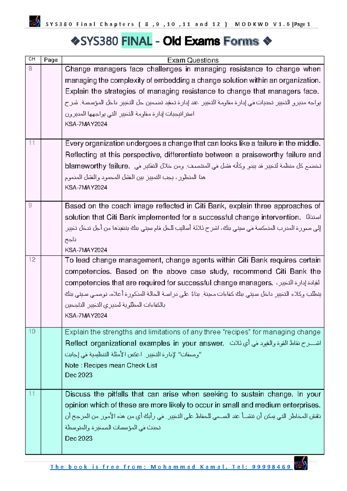 SYS380 Final Forms v1 - Forms CH Page Exam Questions 8 Change managers ...