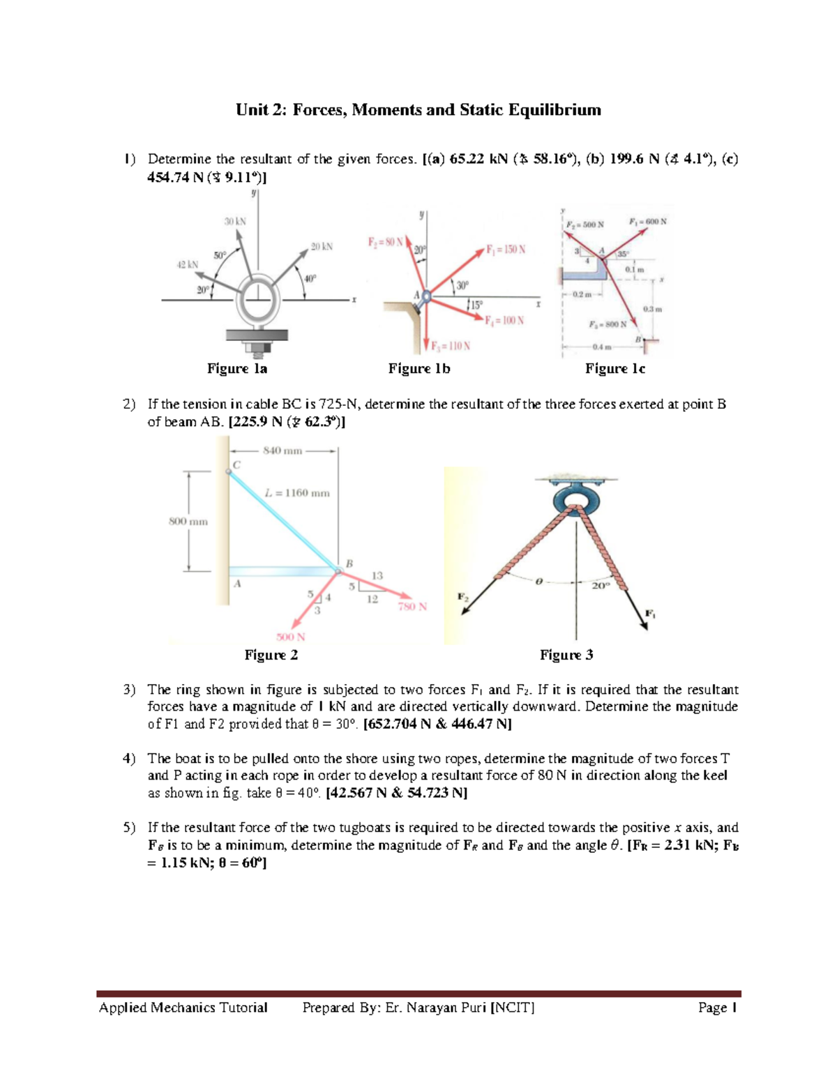 Applied Mechanics Tutorial NCIT: Forces, Moments & Static Equilibrium ...